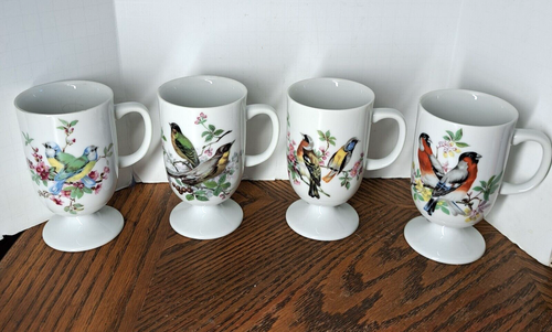 Set of 4 Porcelain Footed Mugs With Bird Design Japan | eBay