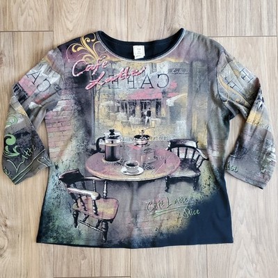 Jess & Jane Women's Size Large Cafe Window Graphic Art Print Top ...