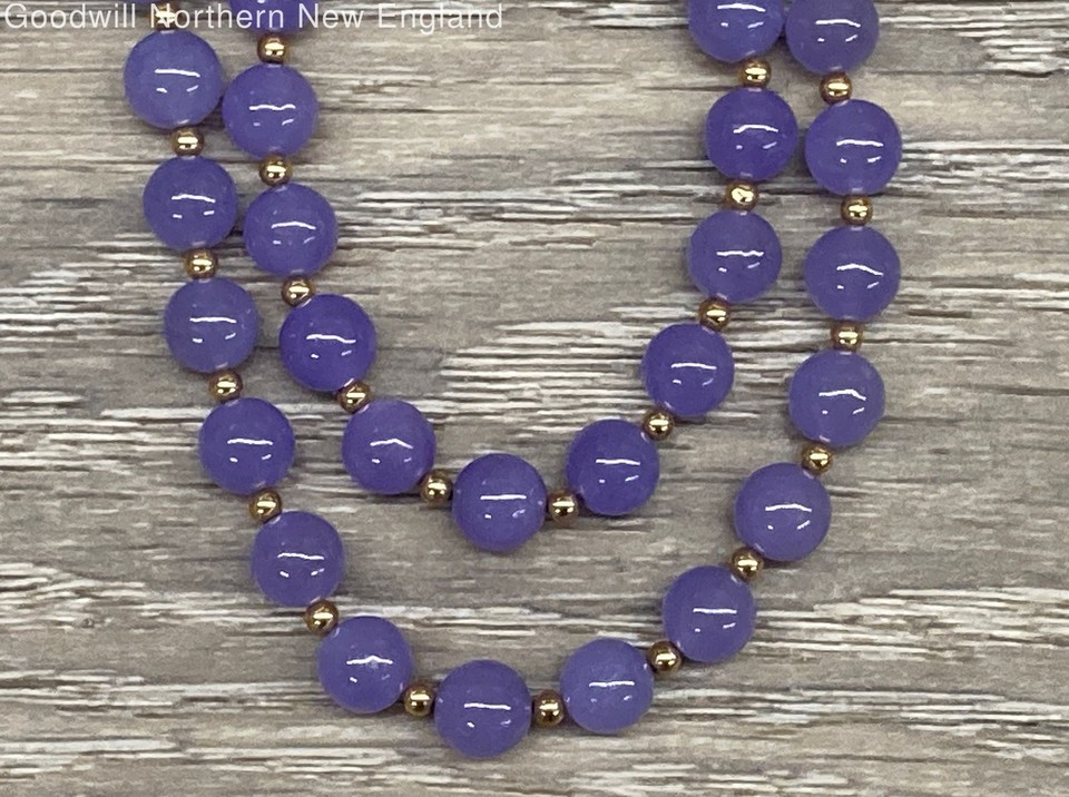 Costume Jewelry Purple Lavender Jade Polished Beads Gold Tone Spacers ...