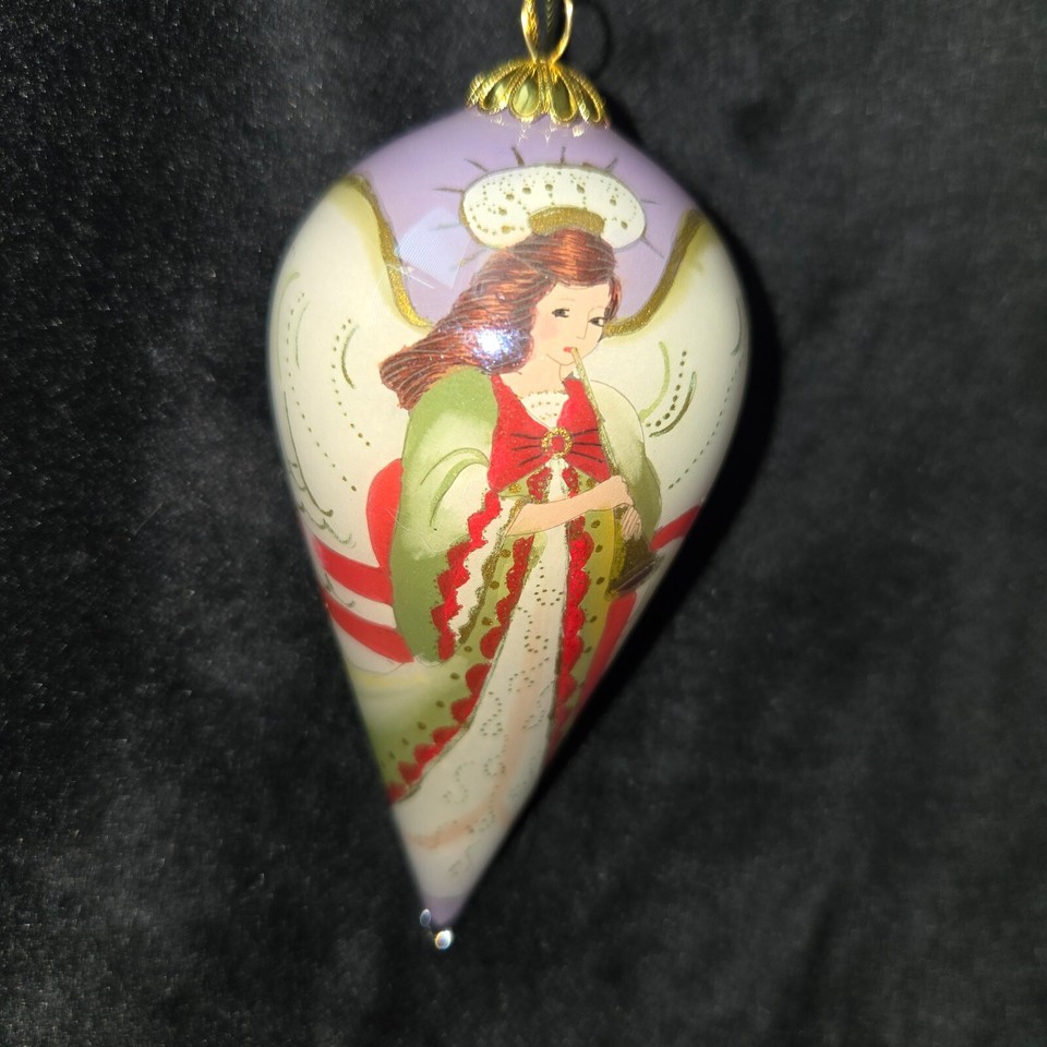 VTG Li Bien Hand Painted Trumpeting Angel Glass Christmas Tree Ornament ...