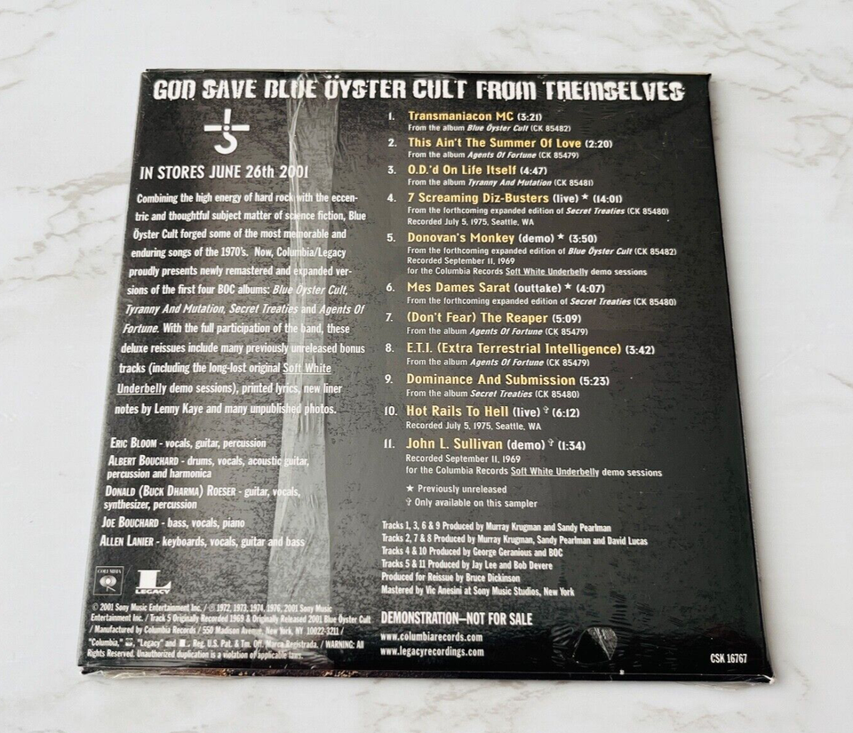 Blue Oyster Cult Expanded Editions CD Sampler SEALED! PROMO! 2001 NEW ...