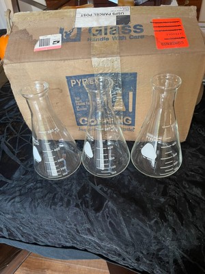 6 SIX Pyrex Glass LAB CORNING BEAKERS NEW 500 ML IN ORIGINAL BOX unused ...
