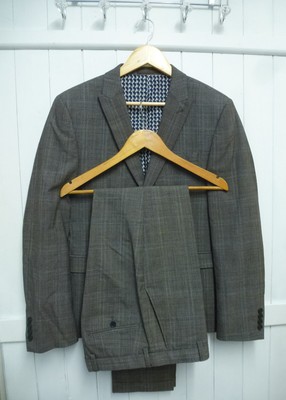 mens NEXT BROWN CHECK SKINNY FIT SUIT SIZE 40"R CHEST 32" WAIST 33" LEG ...