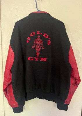 Vintage 90's Gold's Gym leather wool varsity promo jacket bodybuilding ...