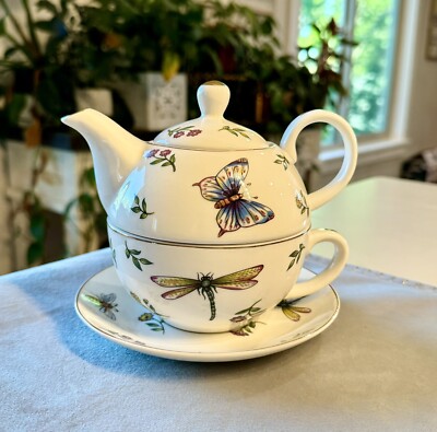 Grace Teaware Porcelain 3-Piece Tea For One Teapot Set Butterflies ...