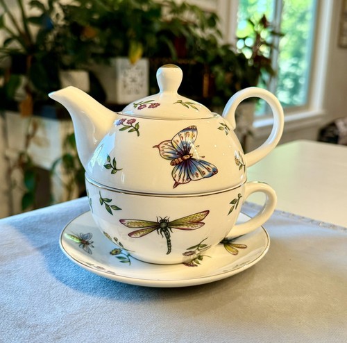 Grace Teaware Porcelain 3-Piece Tea For One Teapot Set Butterflies ...