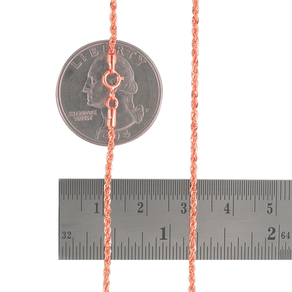 10K Rose Gold 1.5mm Thin Diamond Cut Rope Chain Dainty Necklace Womens ...