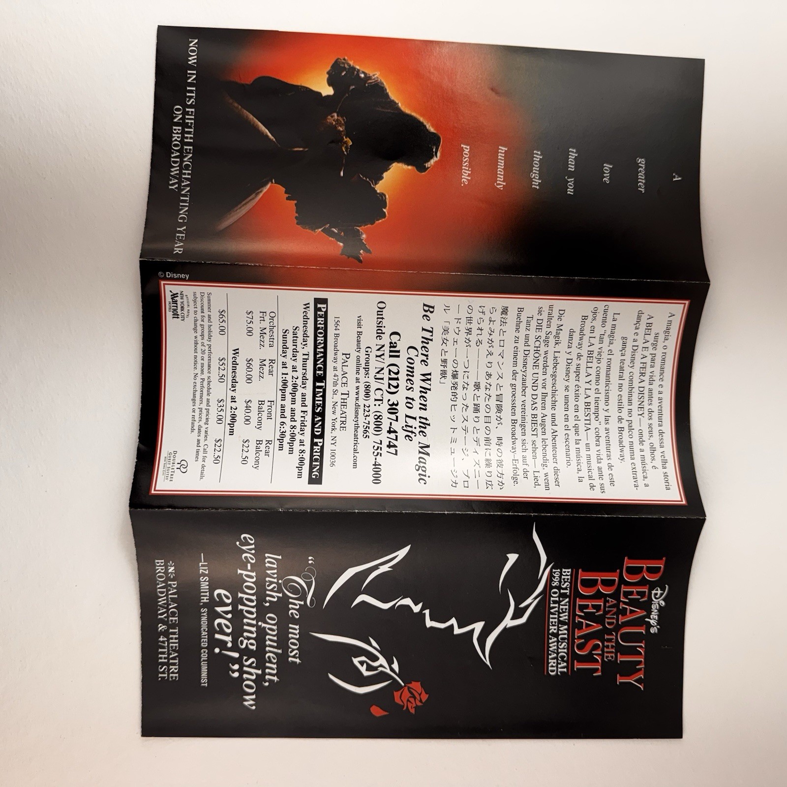 Disney Beauty And The Beast Broadway Musical Souvenir Brochure & Promo ...