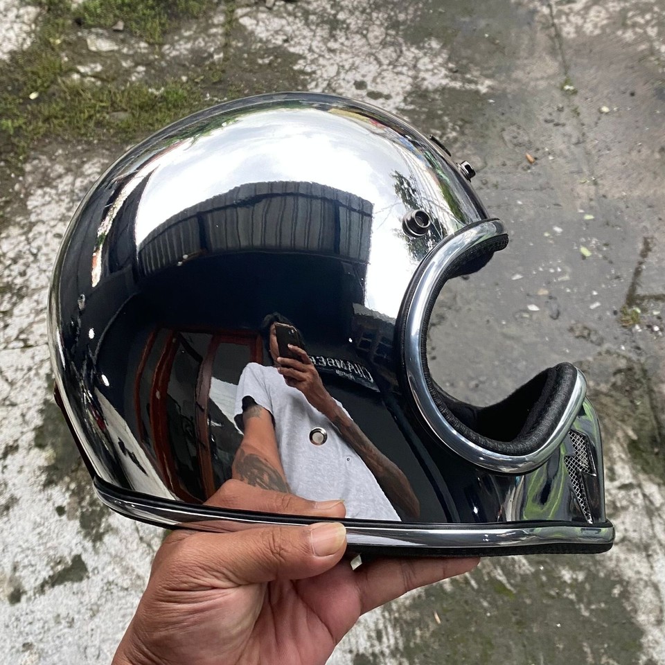 NEW! VINTAGE CUSTOM HELMET DRACO LIL THUNDER CHROME MIRROR CAFE RACER ...