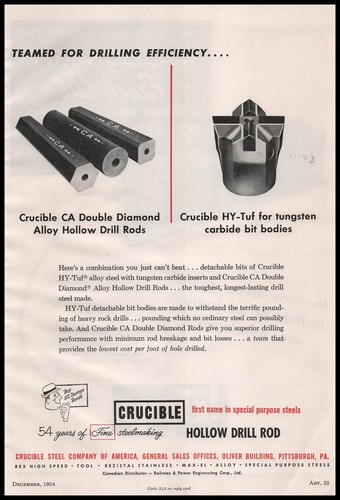 1954 Crucible Steel Hy-Tuf Alloy Steel For Carbide Bit Bodies Vintage ...