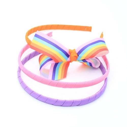pack of 3 rainbow alice bands in differnt colourways pink purple orange ...