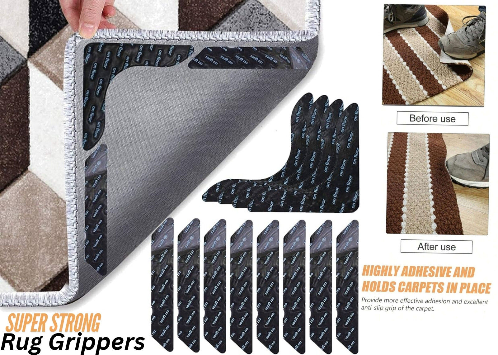 8-16x Rug Gripper Carpets Non Slip Mat Ruggies Anti Slide Grips Runner ...