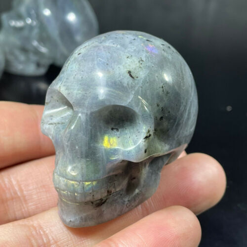 2.0“ Natural Labradorite Quartz SKull Crystal Spectrolite hand Carved ...
