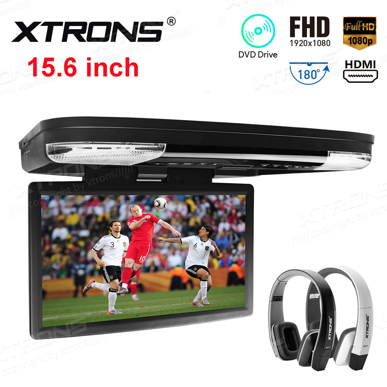 15.6" HD Screen Overhead Car Roof Flip Down Monitor DVD Player HDMI ...
