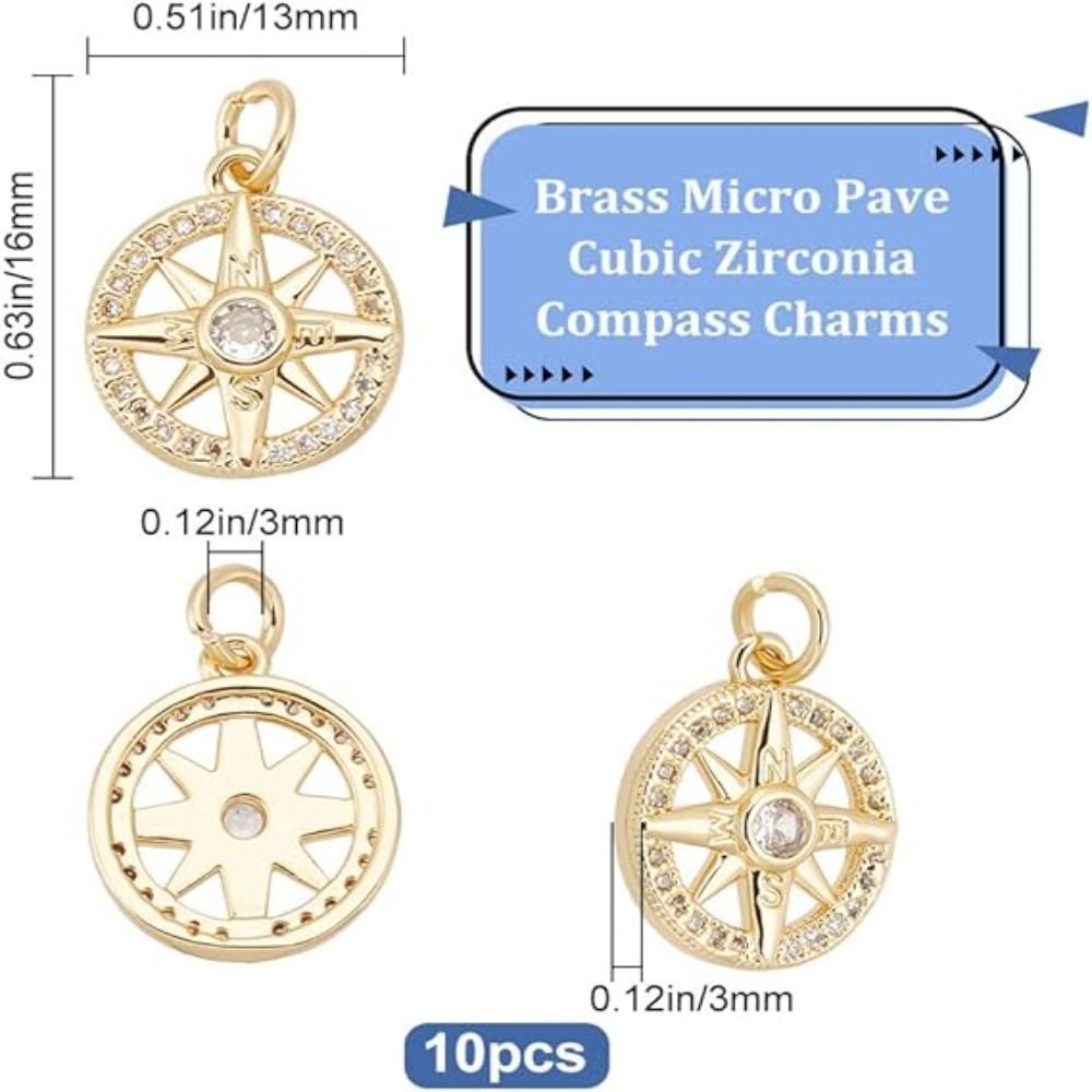 Cubic zirconia and brass Compass Charms Handmade Crafts Lovers | eBay