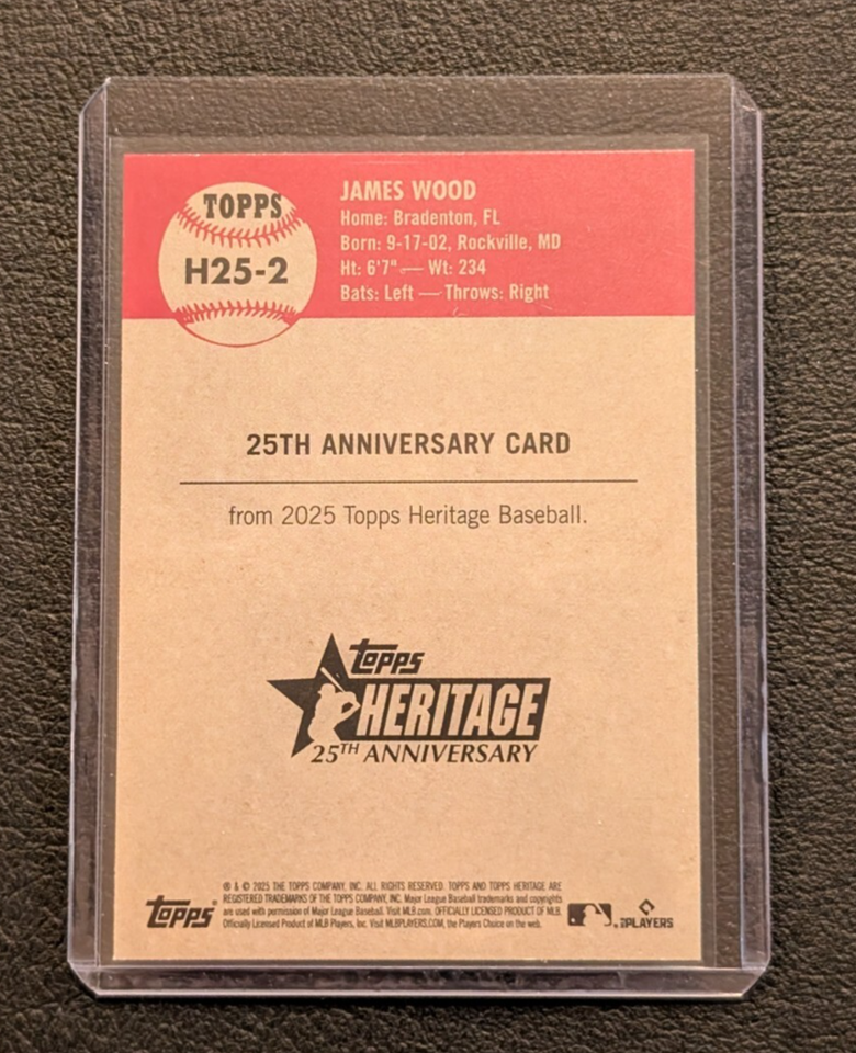 2025 Topps Heritage James Wood 25th Anniversary Holo #H25-2 Rookie RC ...