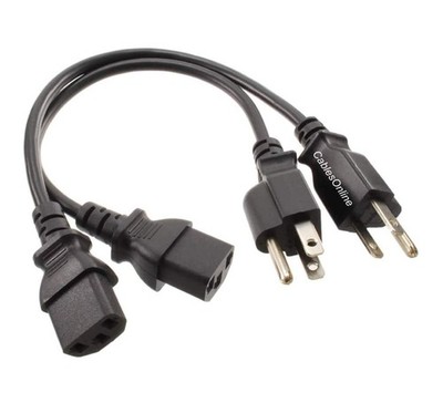 CablesOnline 2-Pack 1ft. Short 3-Conductor PC Power Cord, 18AWG, NEMA 5 ...