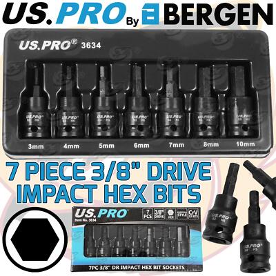 US PRO IMPACT HEX BIT Sockets Set 3/8" Drive Impact H3 To H10 Allen Key ...
