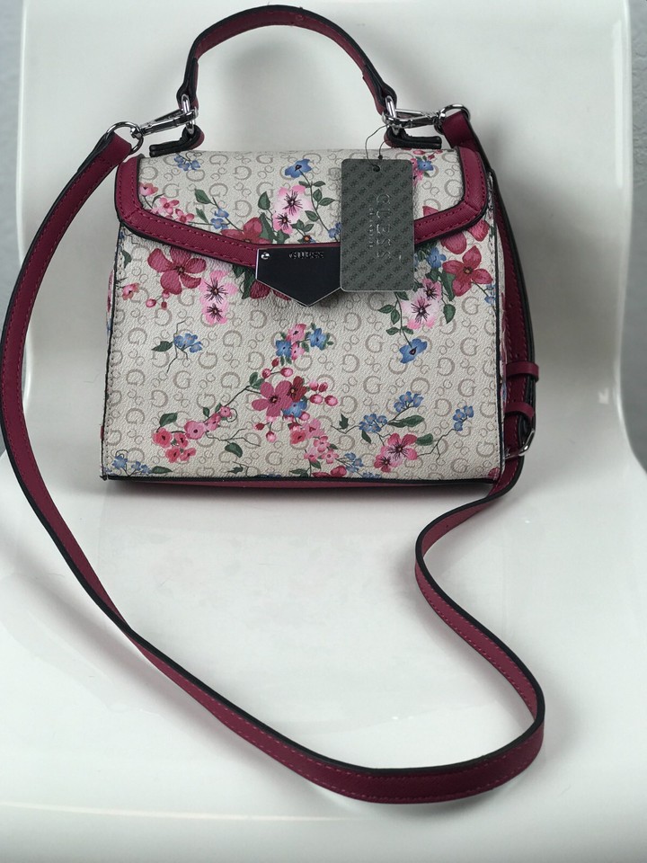NWT GUESS Kinney Women's Logo Pink Rose Floral Print Crossbody Handbag ...