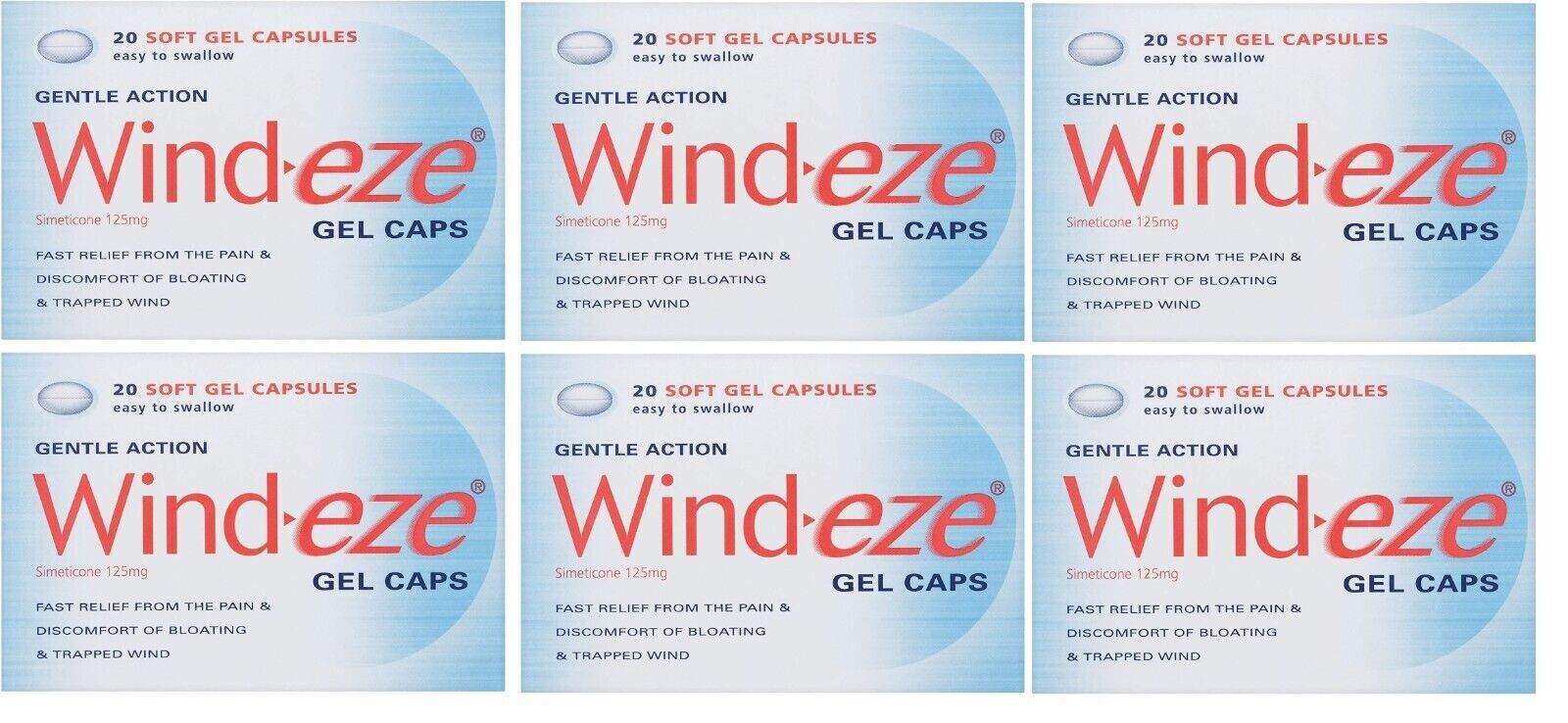 Wind-eze Gel Caps - 20 Capsules - Pain | Trapped Wind | Bloating | Wind ...