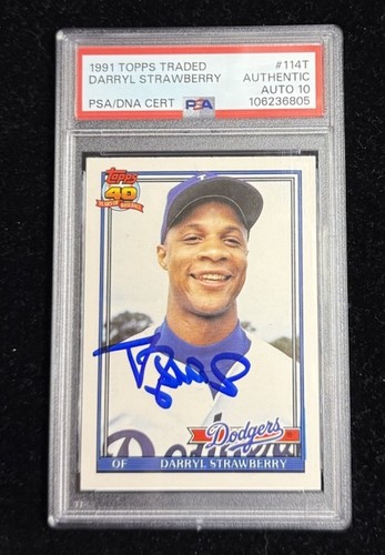 1991 Topps Traded #114T Darryl Strawberry Signed Dodgers Auto PSA 10 ...