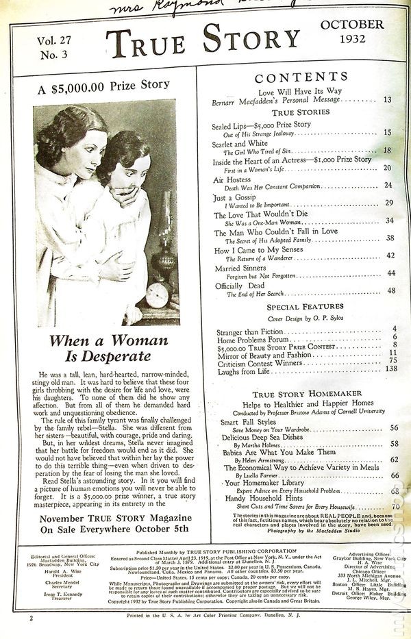 True Story Magazine Vol. 27 #3 GD 1932 Low Grade | eBay