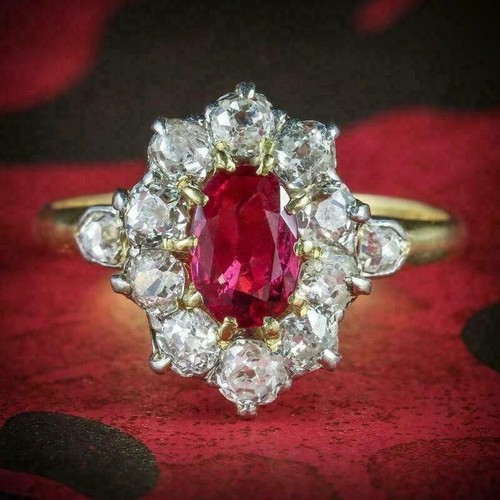 1.98Ct Oval Cut Natural Ruby & Diamond Engagement Ring 14K Real Yellow Gold 7.5 | eBay