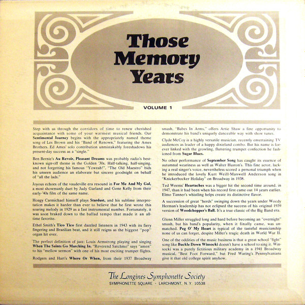 Various - Those Memory Years Volume 1 (LP, Comp) VG - 3384080709 | eBay