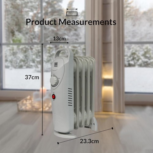 Radiator Electric Portable 5 Fin Oil Filled Heater 500W Thermostat Grey ...