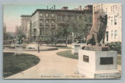 Monument Square BALTIMORE Antique Hand Colored "War & Peace" Postcard ...