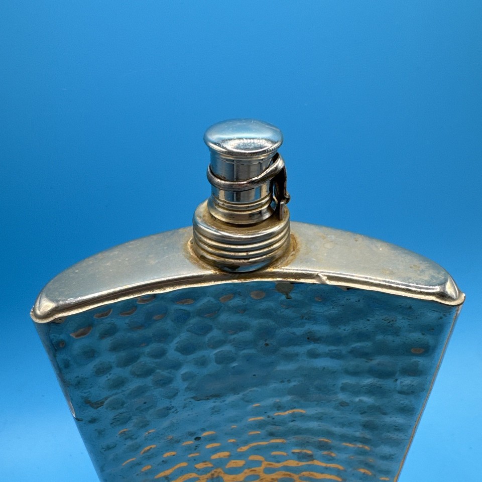 Flask Hammered Chrome West Germany Whiskey 12 oz Tin Lined Vintage Lid ...