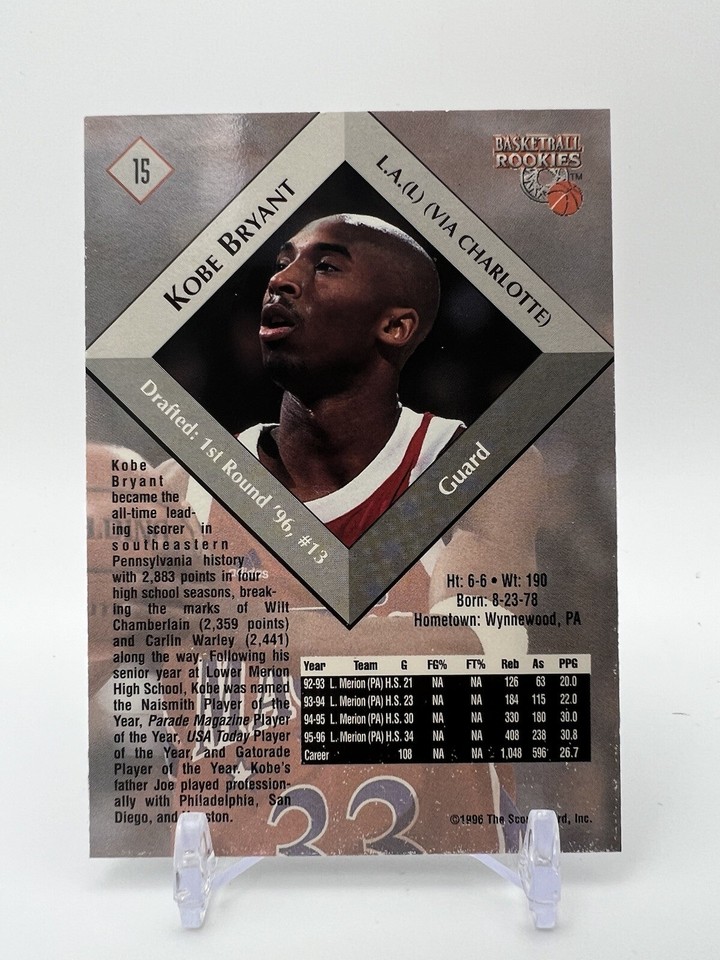 1996 96 Score Board Basketball Rookies Kobe Bryant #15, High School ...