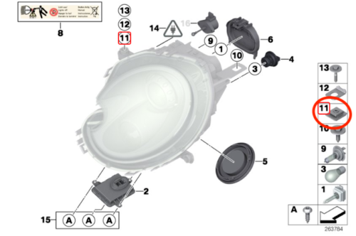 GENUINE OE BMW MINI R56 R55 R59 HEAD LIGHT MOUNTING BRACKET NUT CLIP ...