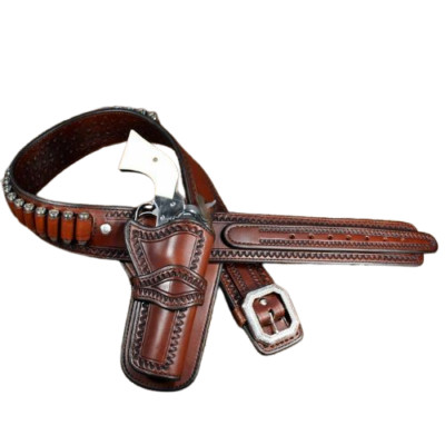 Western Leather Gun Belt with Single Holster Revolver Tooled | eBay