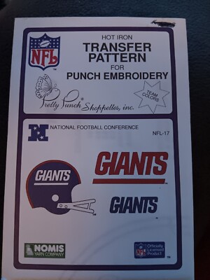 VTG NFL Giants NFL-17 Hot Iron transfer pattern for punch embroidery | eBay