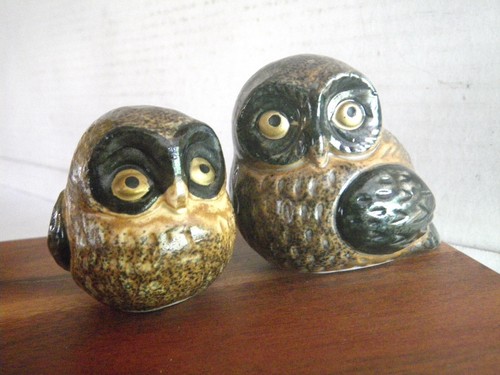 Otagiri Owl Figurines 1960 MCM Pottery Stoneware Japan Big Eyes OMC ...