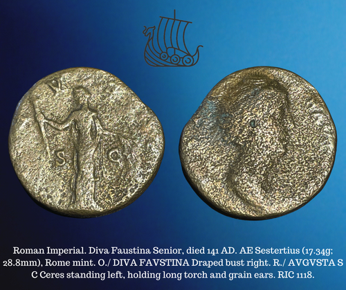 141 AD Roman Imperial Diva Faustina AE Sestertius Ceres Standing Bronze ...
