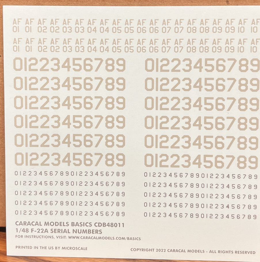 Caracal Models 1/48 48011 x F-22 Raptor serial number basics decals | eBay