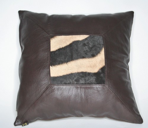 Zebra Skin Inlay on Leather Throw Pillow Cover w/Suede Backing 18"X18 ...