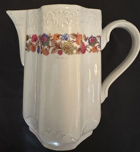 German Made Pitcher Floral Design Porcelain Embossed + Flowers 6" Free ...