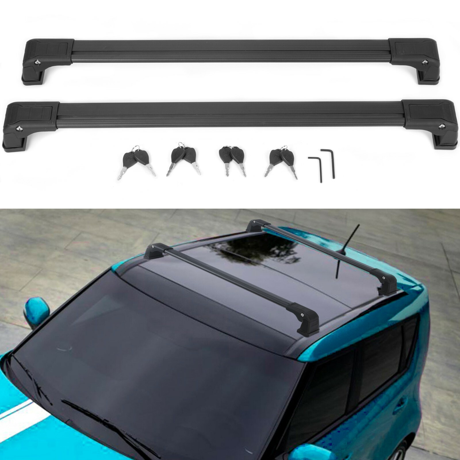 For 2014-2019 Kia Soul Roof Rack Cross Bar Luggage Carrier Black 2 Pcs ...