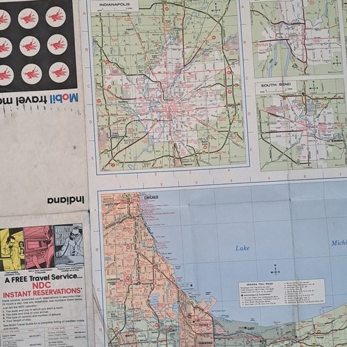 Indiana State Paper Map Mobil Tourist Highway Travel Road Guide 1974 M ...