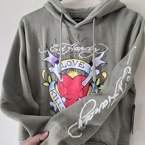 Womens NWT Green Ed Hardy Love Kills Slowly Cropped Hoodie Size M | eBay