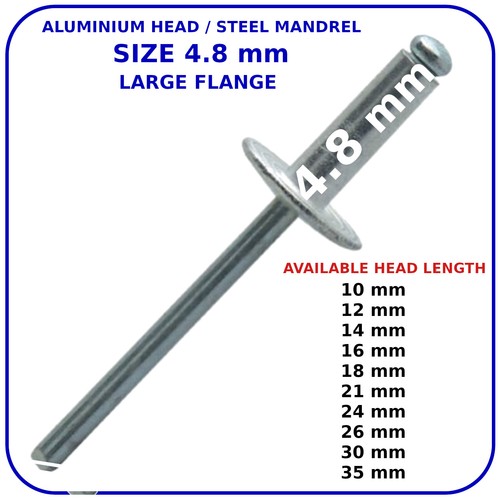POP RIVETS LARGE FLANGE ALUMINIUM HEAD STEEL MANDREL DOME BLIND DOMED 4 ...