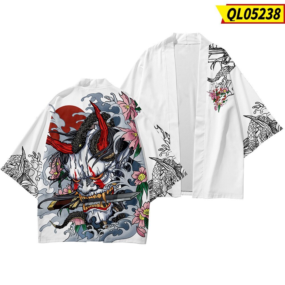 Japanese Traditional Print Kimono Samurai Haori Women Men Cardigan ...
