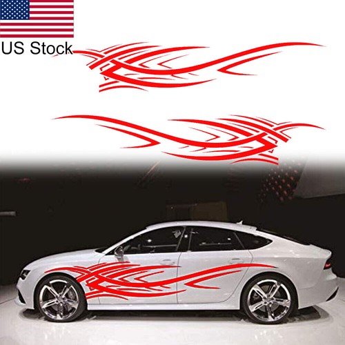 2Pcs Red Fire Blaze Graphic Car Door Side Skirt Fender Decal Vinyl ...