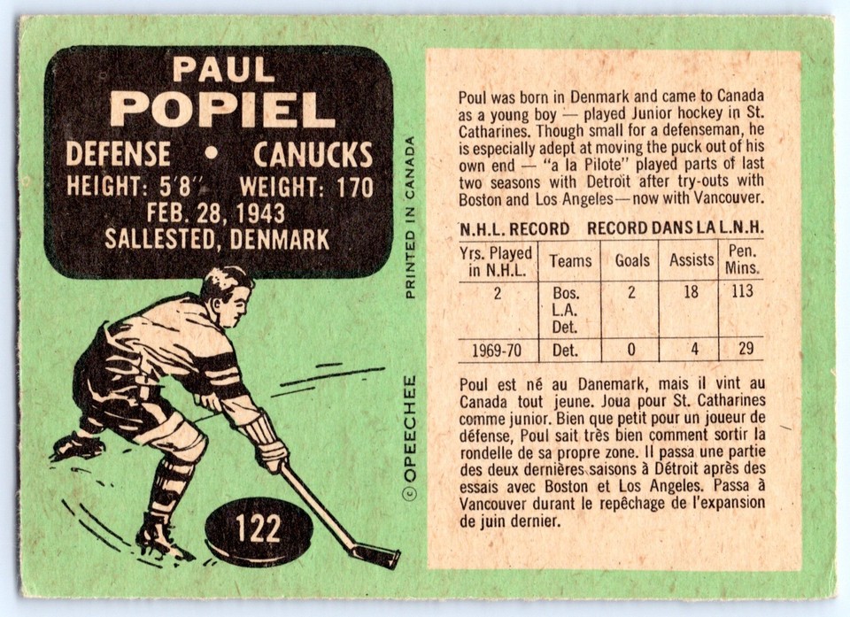 PAUL POPIEL 1970-71 O-PEE-CHEE 70-71 NO 122 EX 44226 | eBay