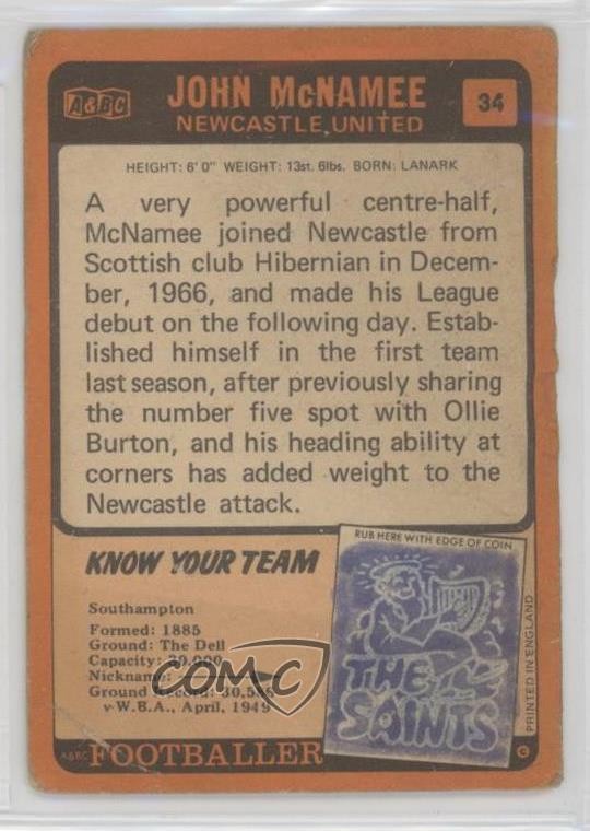 1970-71 A&BC Footballers John McNamee #34 Rookie RC | eBay