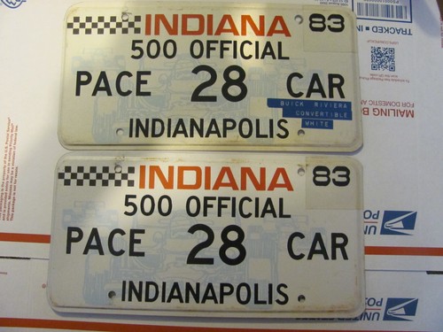 PAIR 1983 indianapolis indy 500 pace car INDIANA LICENSE PLATE FREE ...