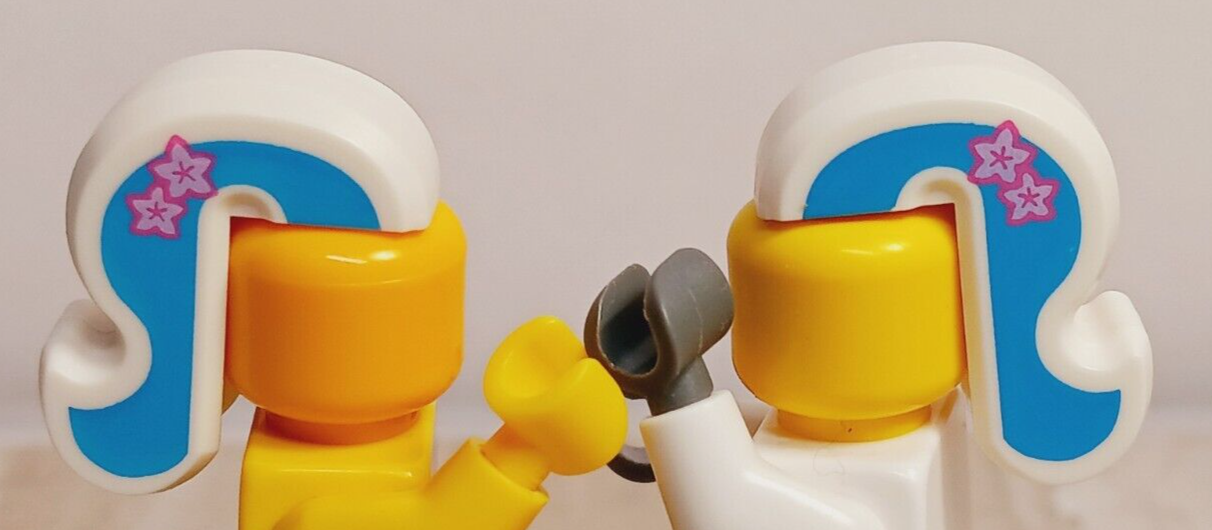 LEGO Hair Flowers MOHAWK Tail Flipped Ends Ponytail White Blue Hawaiian ...